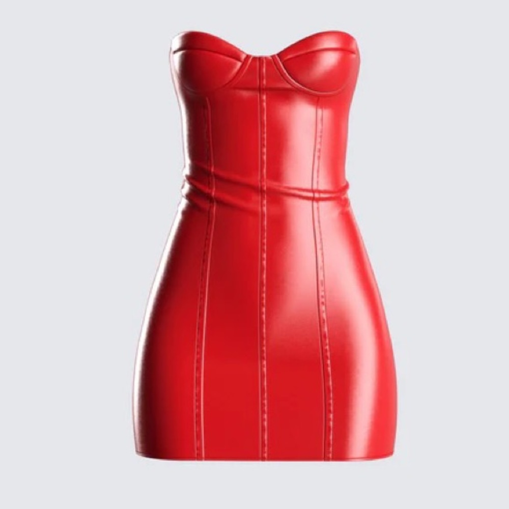Red Leather Corset Dress - Gem